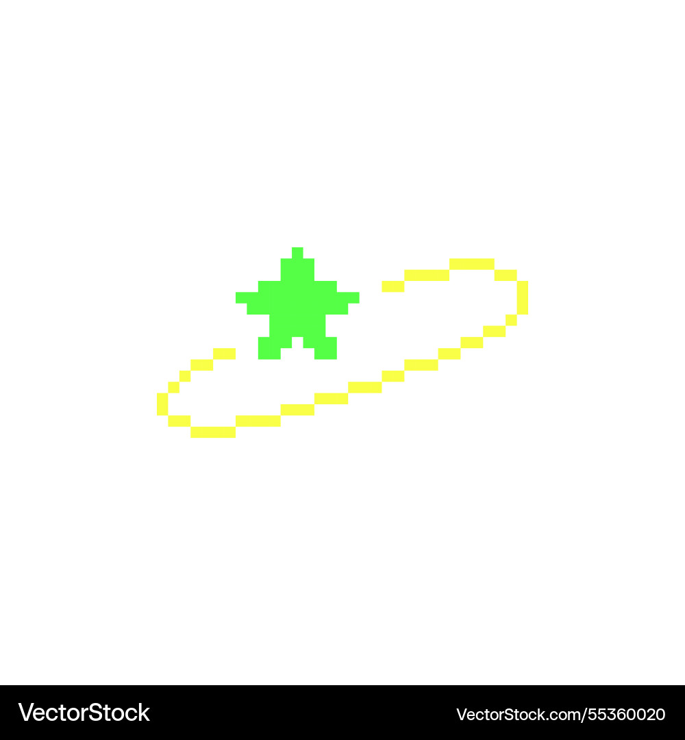 Green star with yellow ring pixel art y2k Vector Image