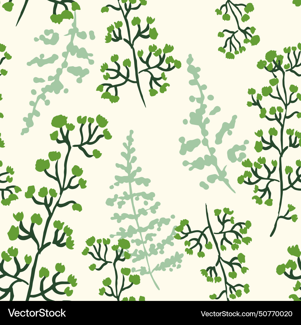 Hand drawn green botanical pattern on cream Vector Image