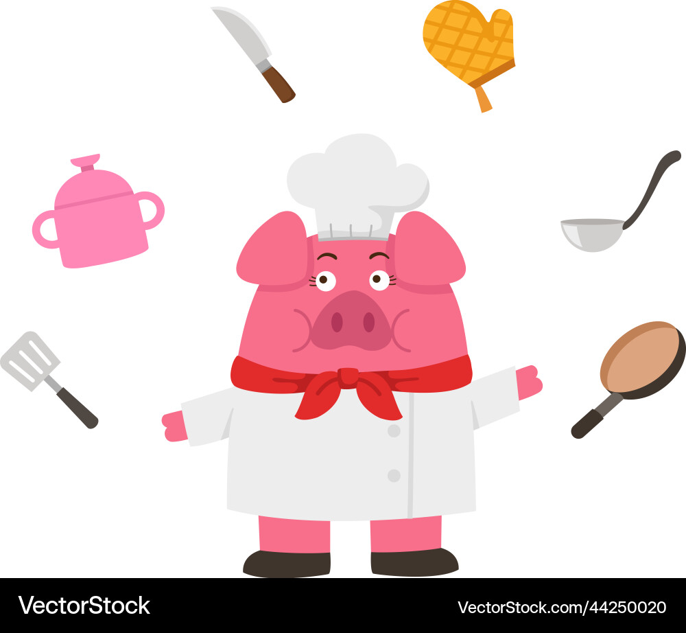 Happy cartoon pig cooking chef Royalty Free Vector Image