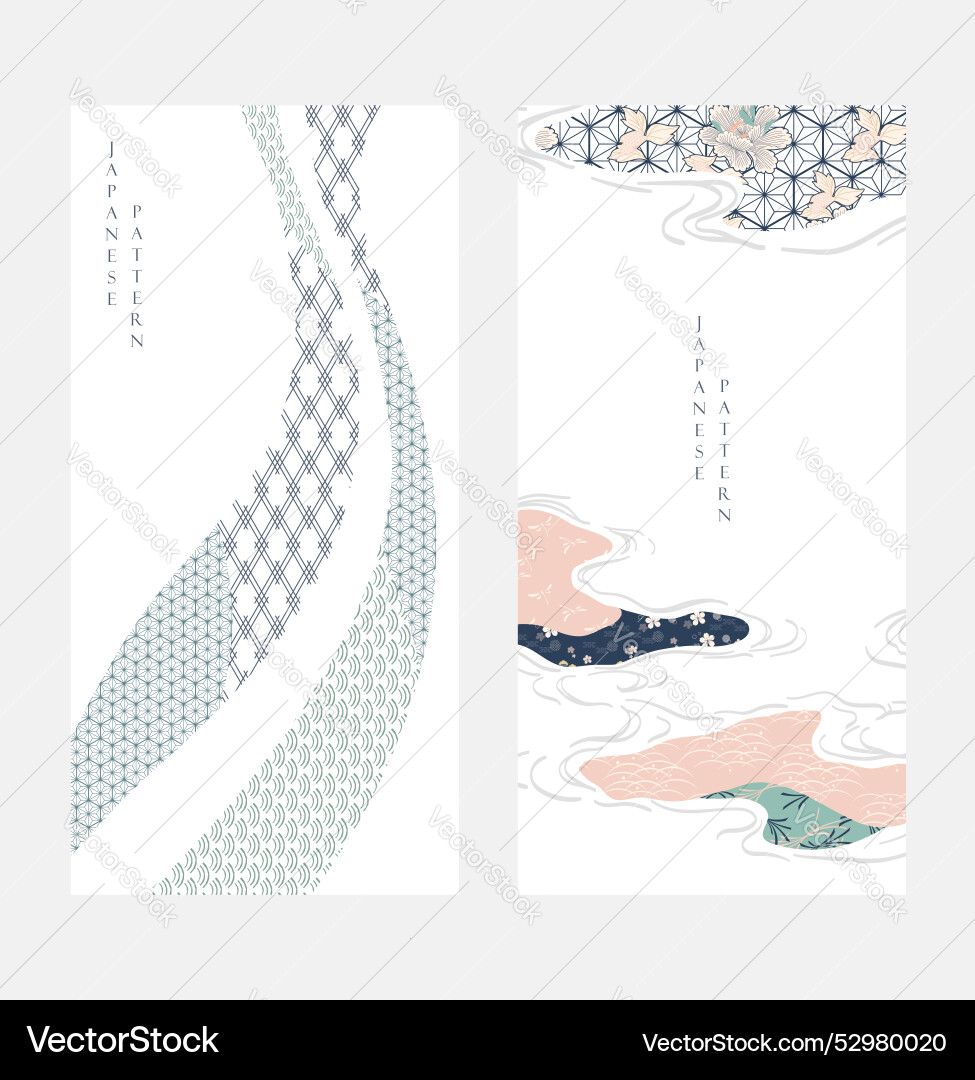 Japanese template hand drawn wave bonsai tree Vector Image