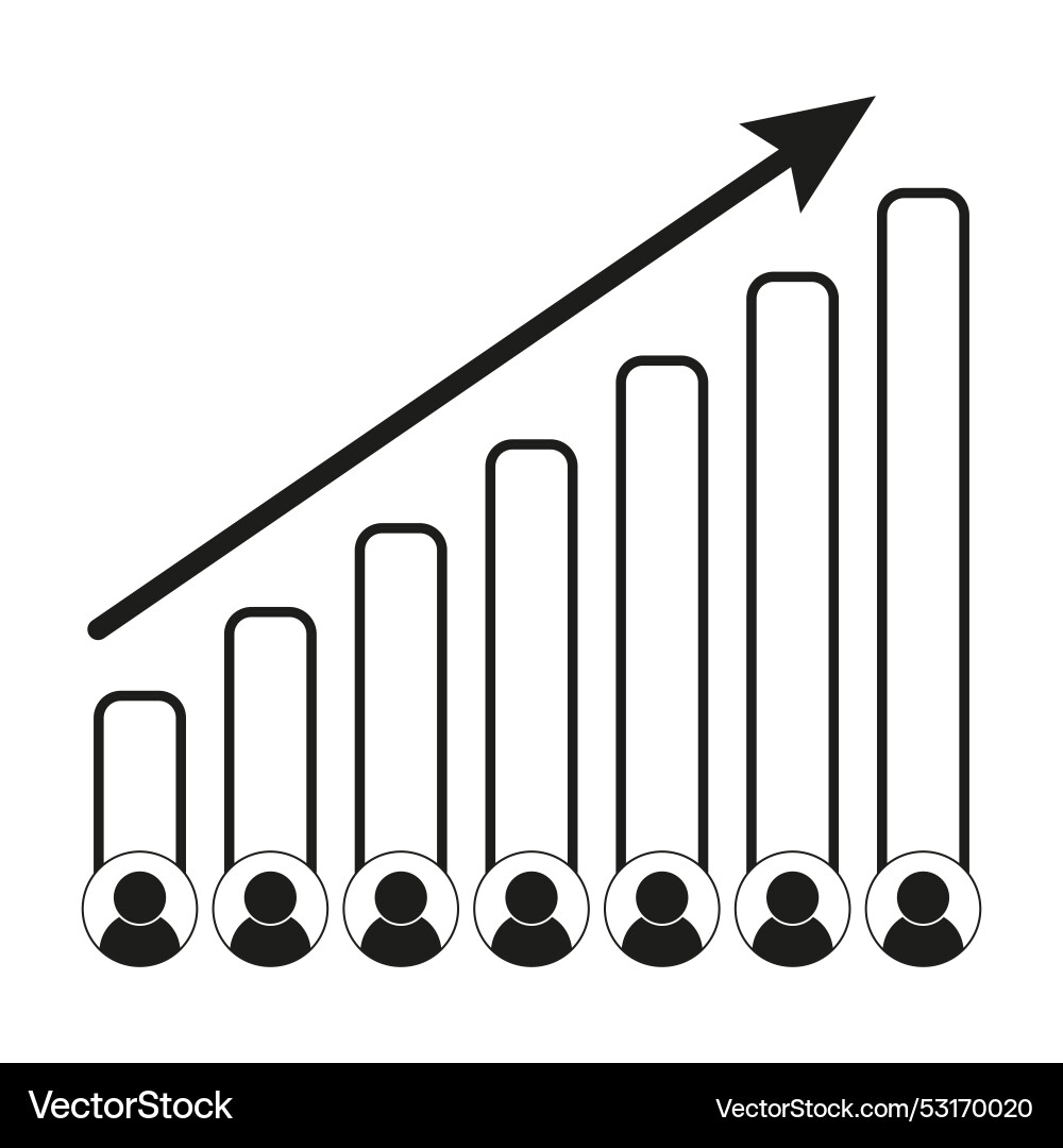 Rising bar graph people growth chart upward trend Vector Image