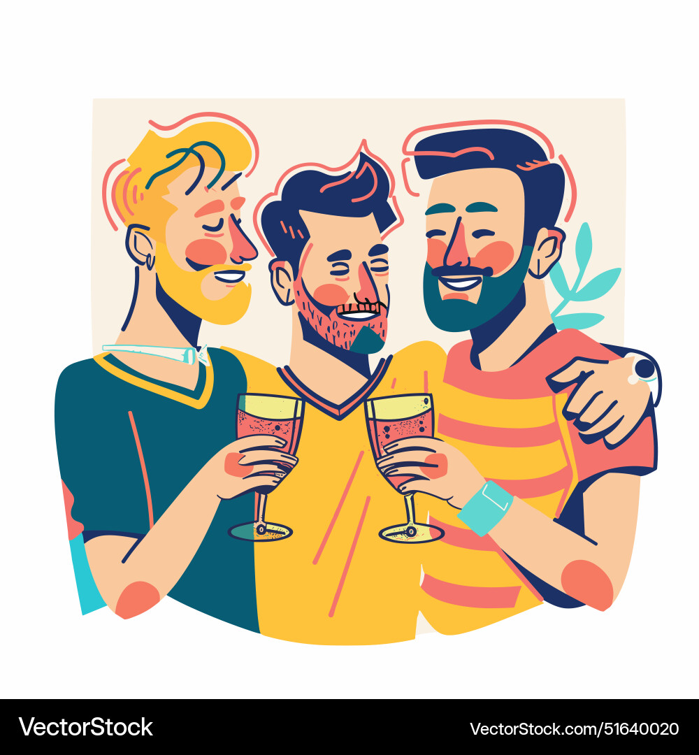 Three friends celebrating cheers drinks happy Vector Image