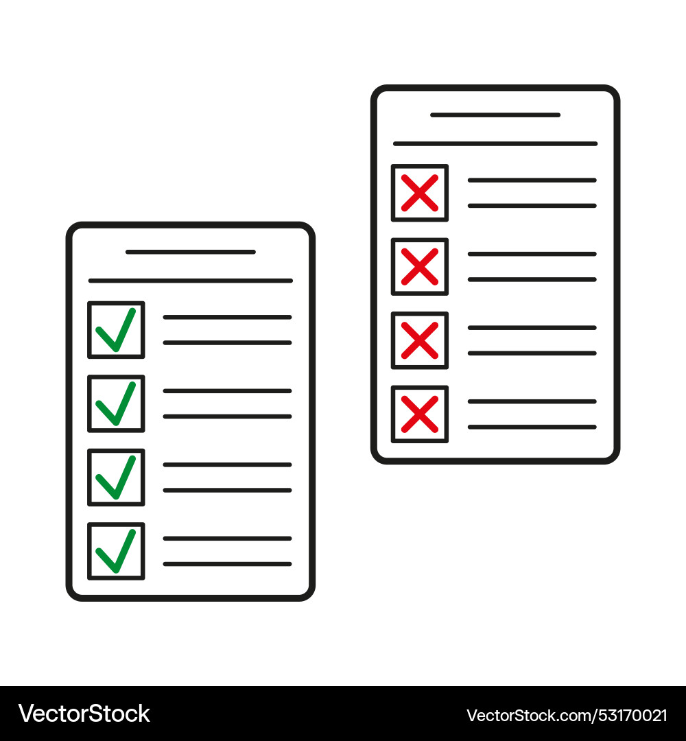 Checklist icon set green checkmarks and red Vector Image