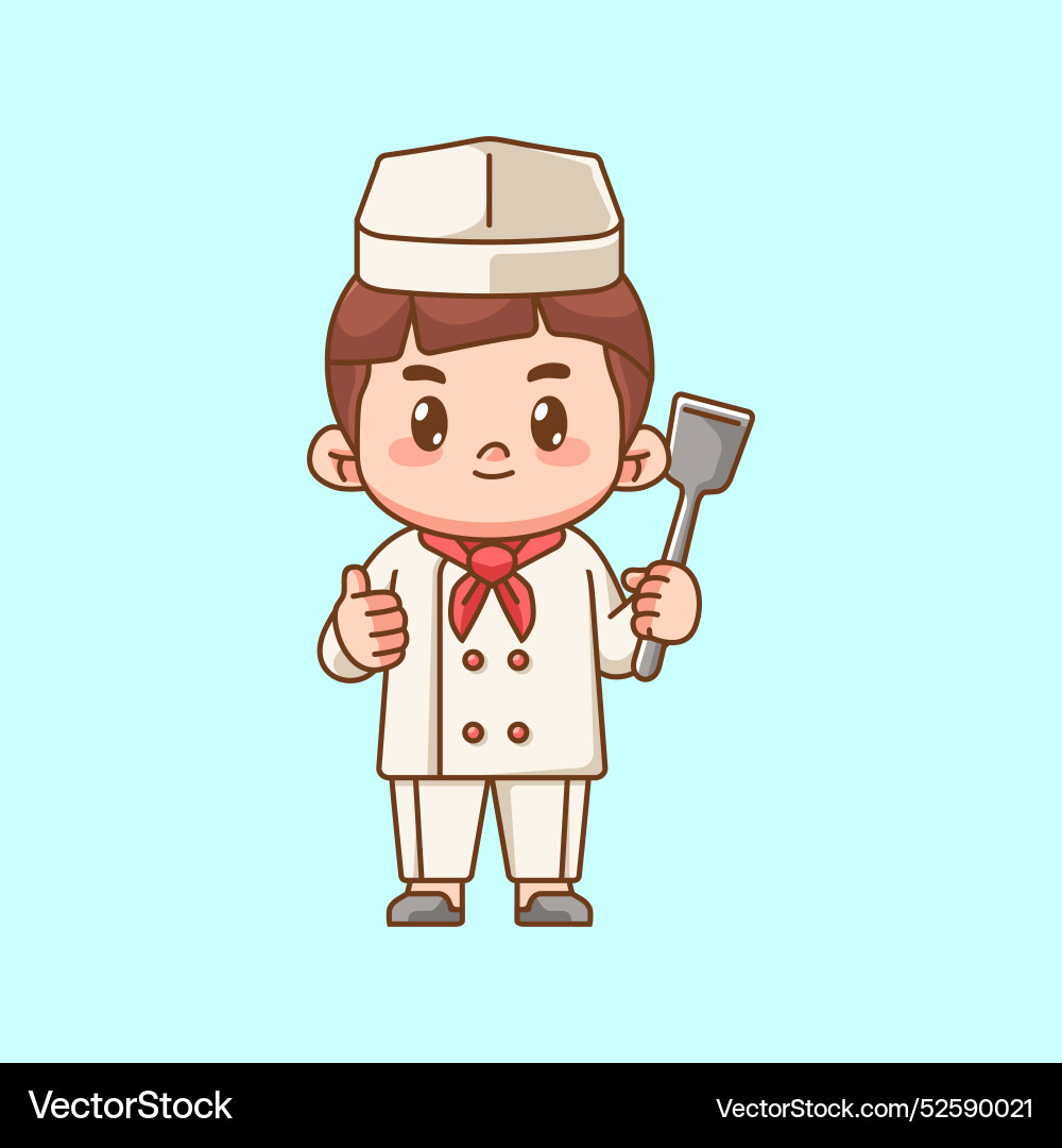Cute chef cook hold spatula kawaii chibi Vector Image