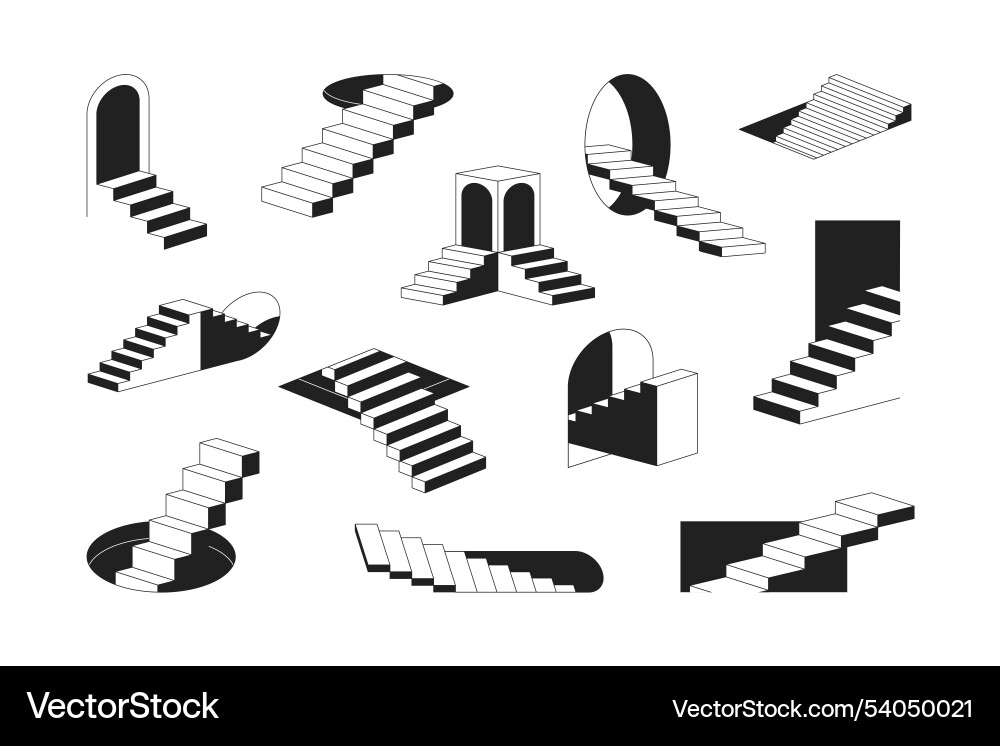 Geometric monochrome abstract surreal stairs Vector Image