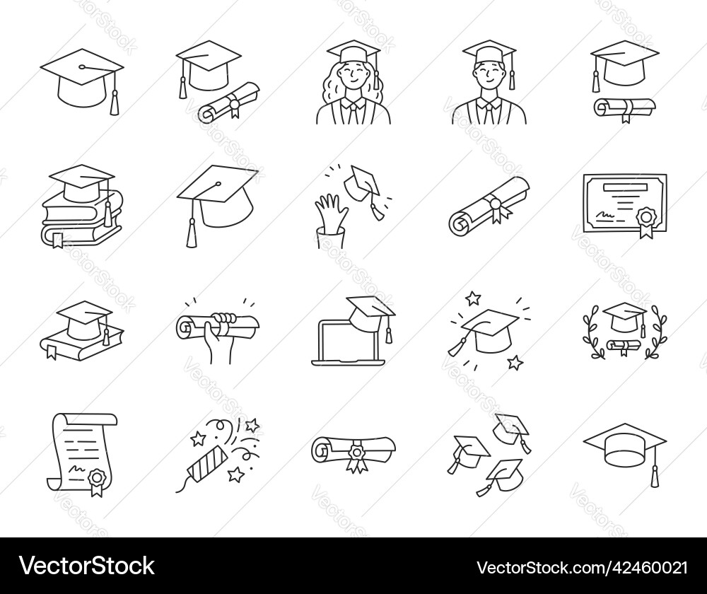 Graduation doodle including icons Royalty Free Vector Image