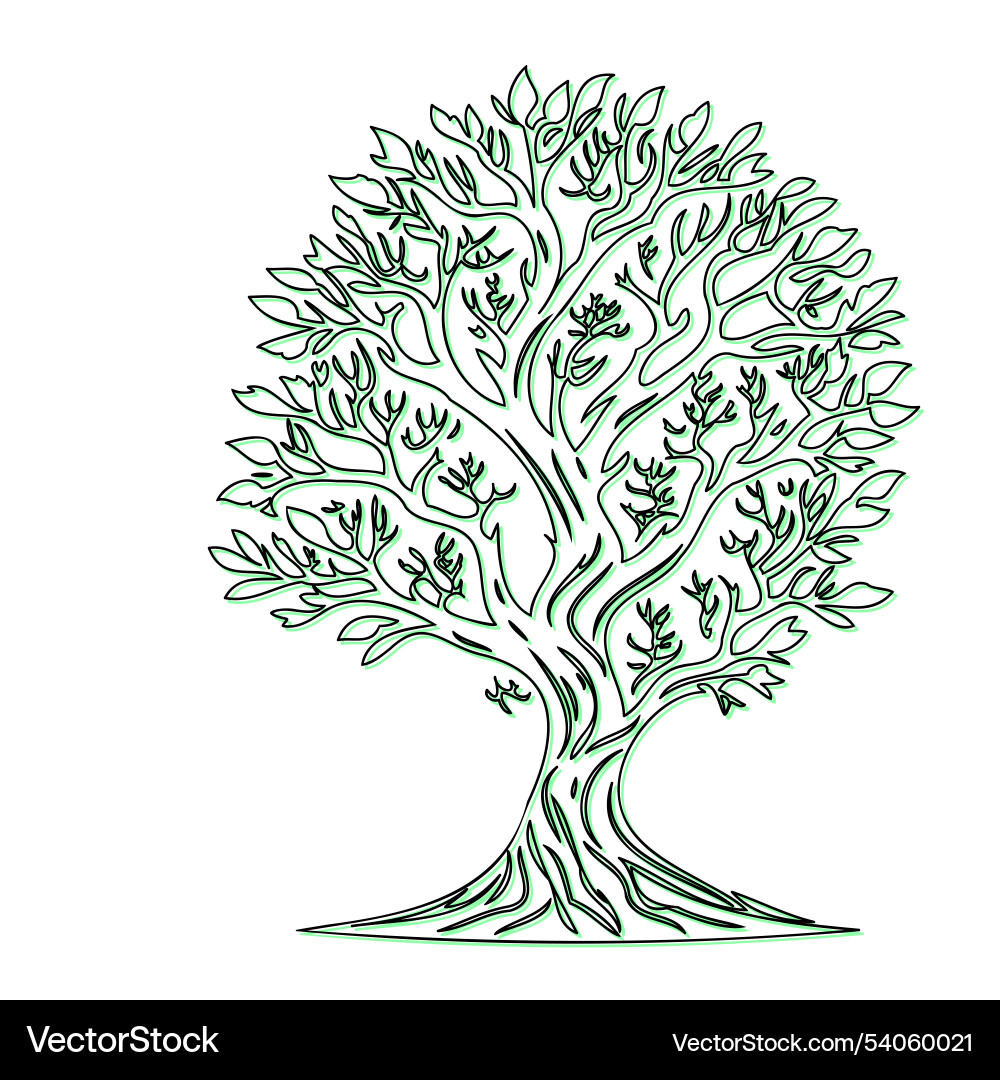 Haunted tree outline sketch green Royalty Free Vector Image