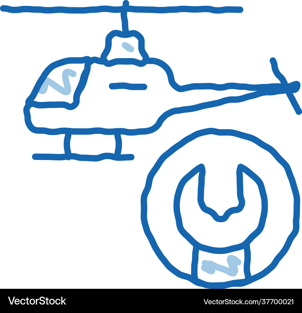 Helicopter wrench doodle icon hand drawn Vector Image