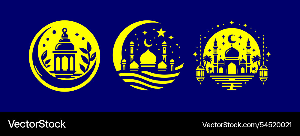 Islamic designs mosque moon stars Royalty Free Vector Image