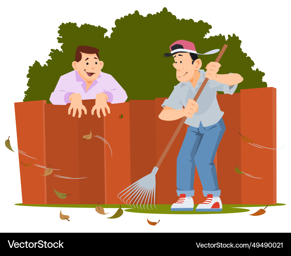 Man sweeps leaves for internet and mobile website Vector Image