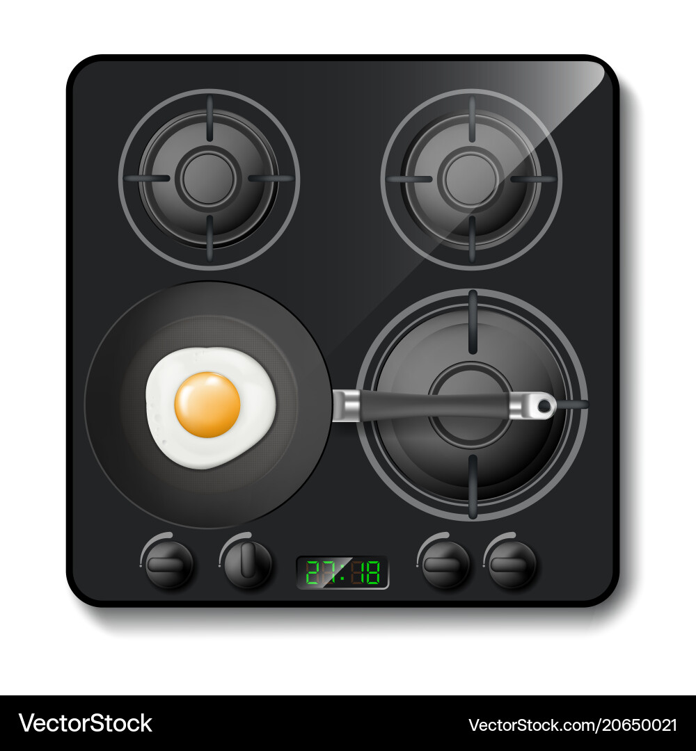 Realistic gas stove black modern cooktop Vector Image