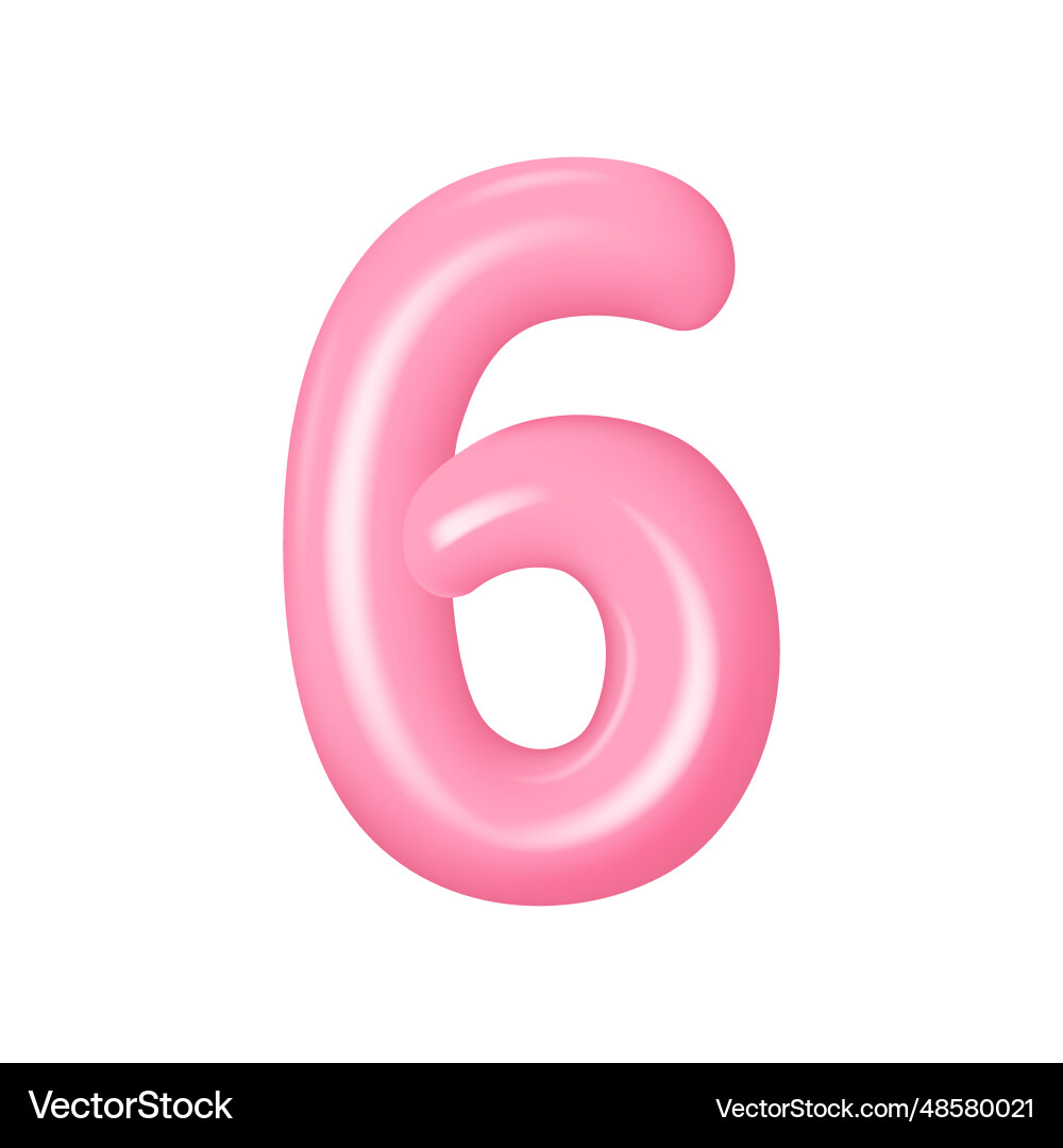 Realistic pink numbers from 6 plastic volumetric Vector Image