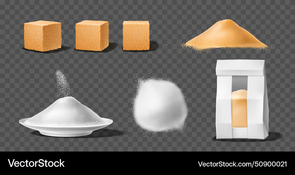 Realistic sugar sucrose powder and lumps brown Vector Image