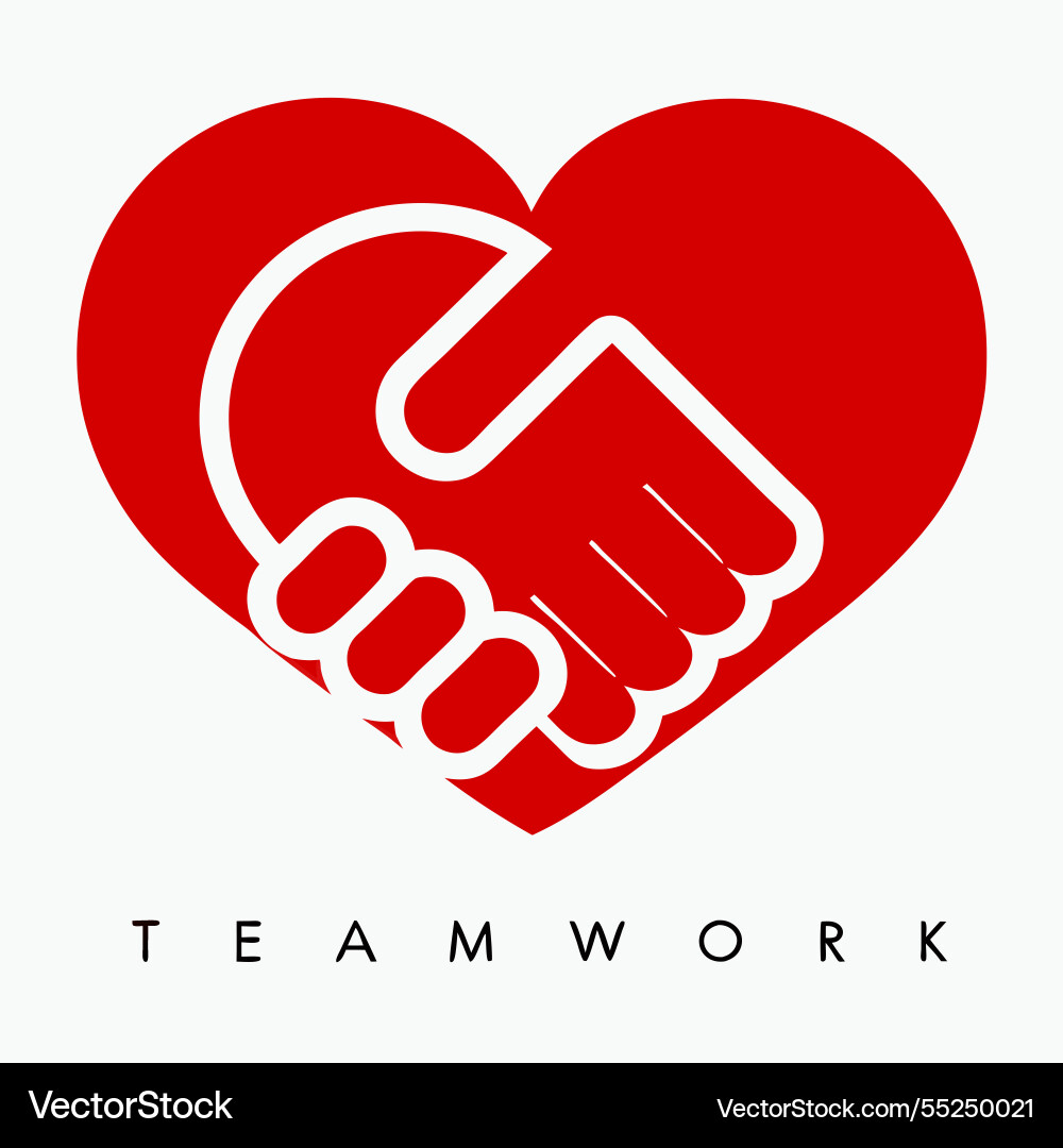 Red heart-shaped logo with handshake representing Vector Image