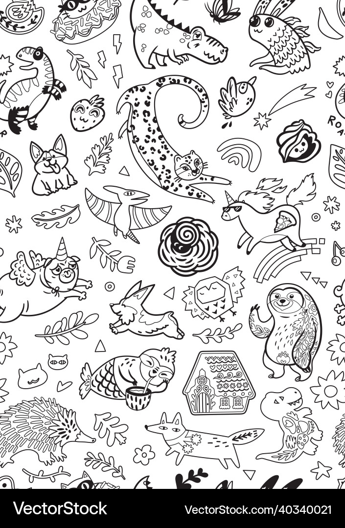 Seamless pattern with mix doddle animals Vector Image