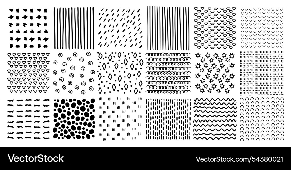 Square patterns set hand drawn doodle style Vector Image