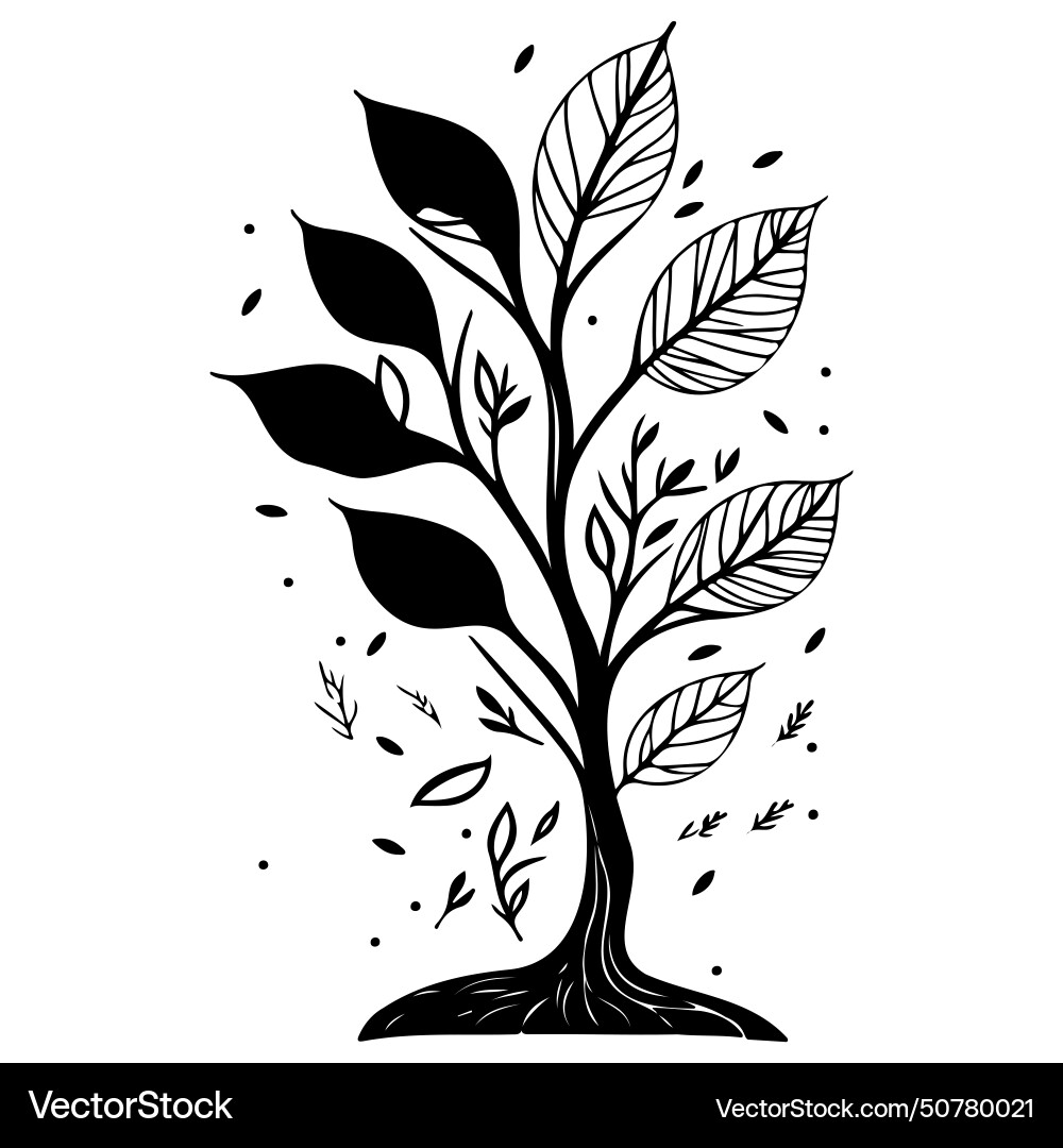 Tree half spring autumn floral sketch draw Vector Image