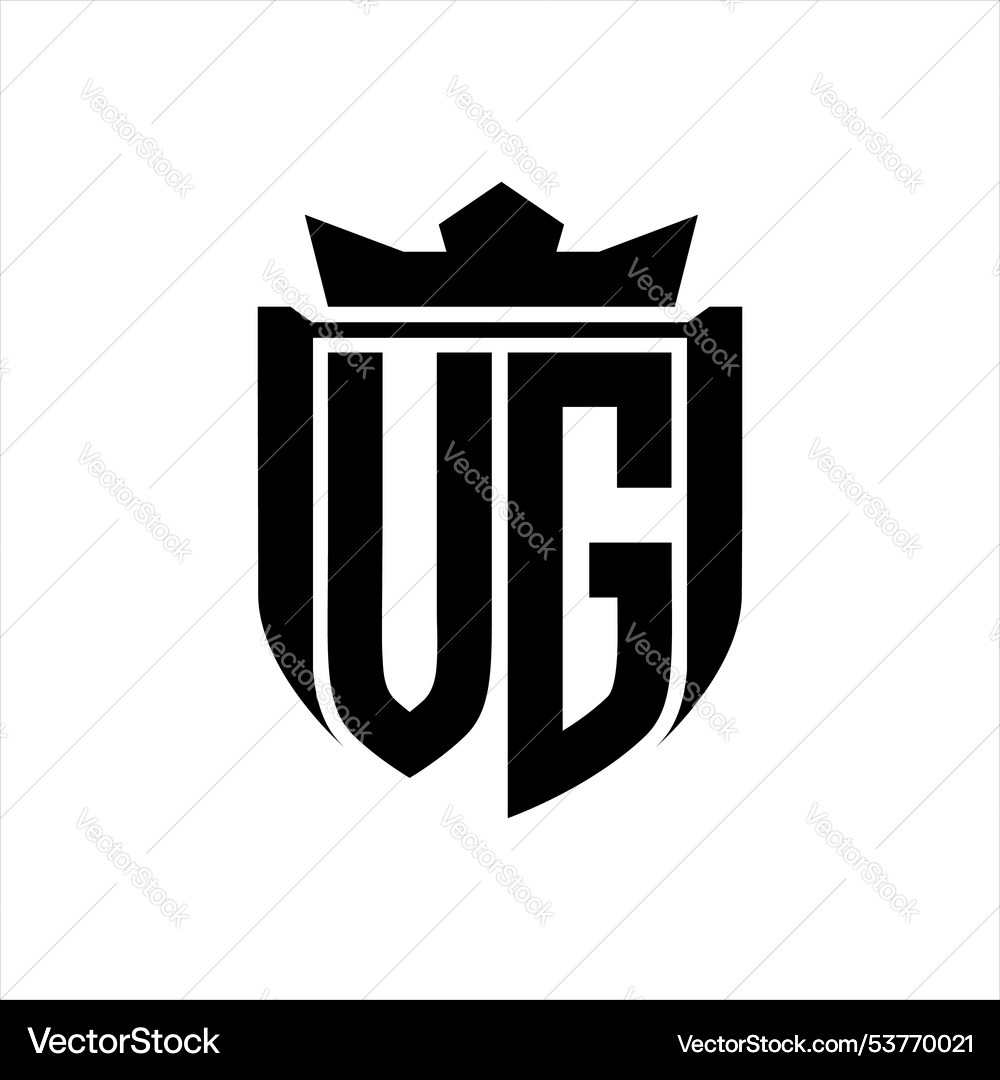 Vg logo with shield shape inside badge Royalty Free Vector