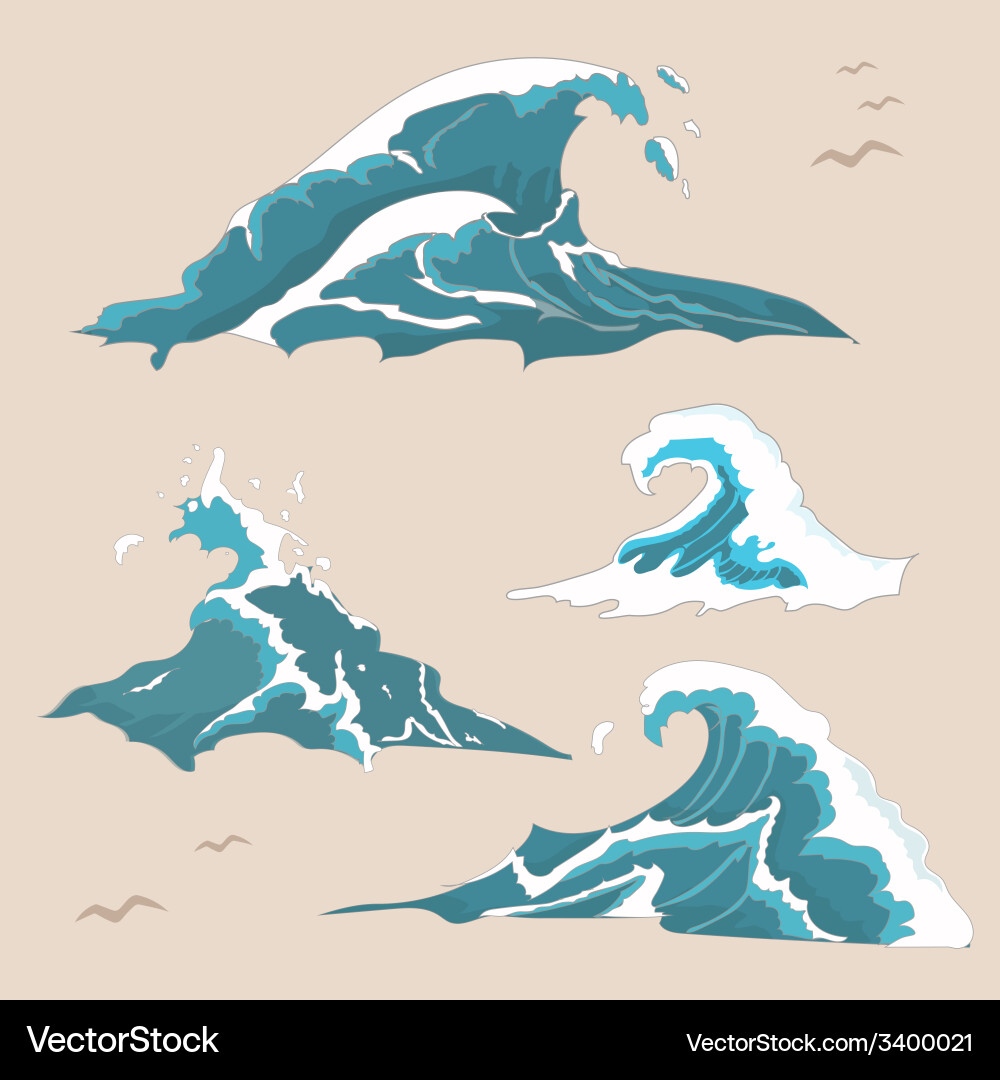 Wave ocean collection Royalty Free Vector Image