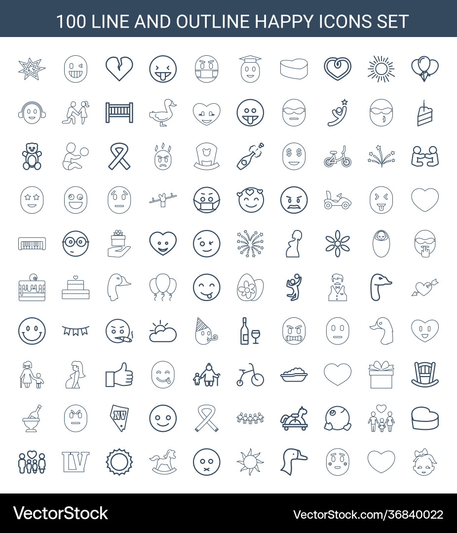 100 happy icons Royalty Free Vector Image - VectorStock