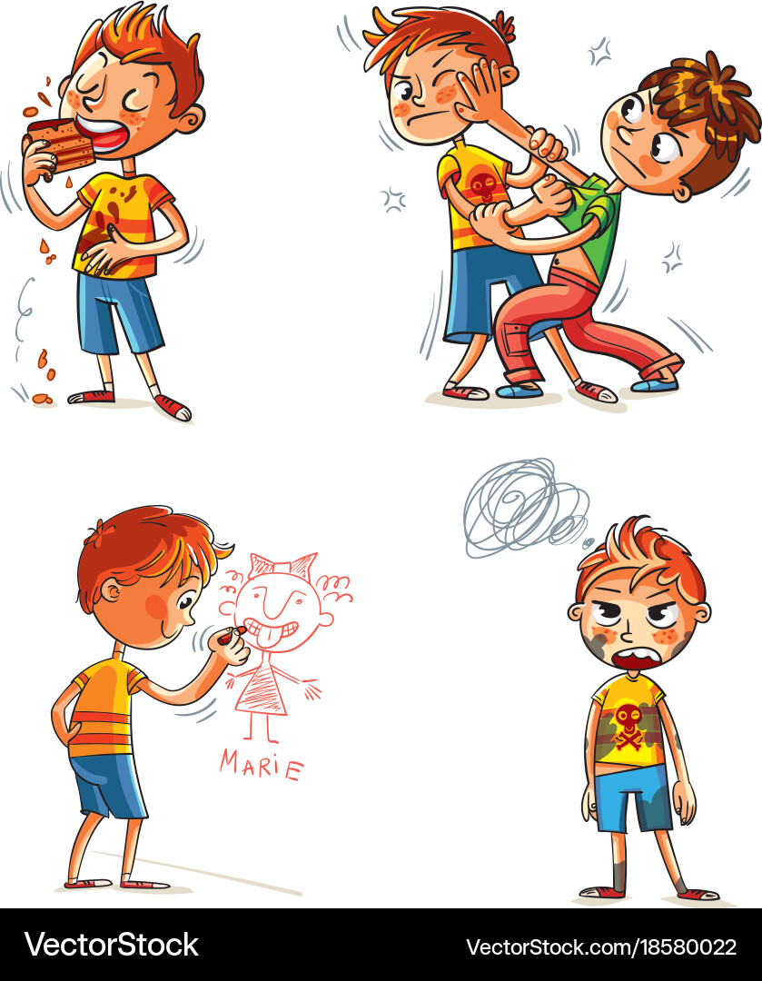 Bad behavior funny cartoon character Royalty Free Vector
