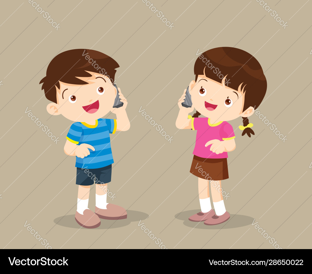 Boy and Girl Using Smartphones Royalty Free Vector Image