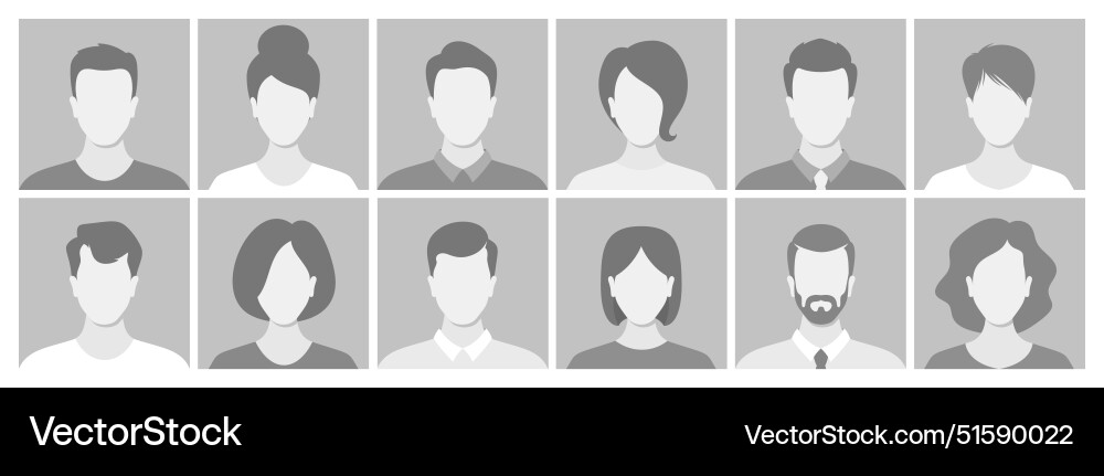 Collection of twelve monochrome face placeholders Vector Image