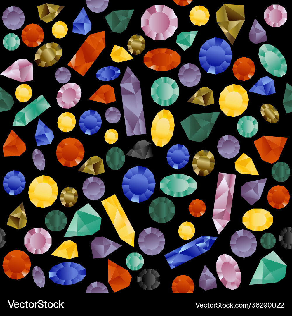 Colorful seamless pattern with gemstones on black Vector Image