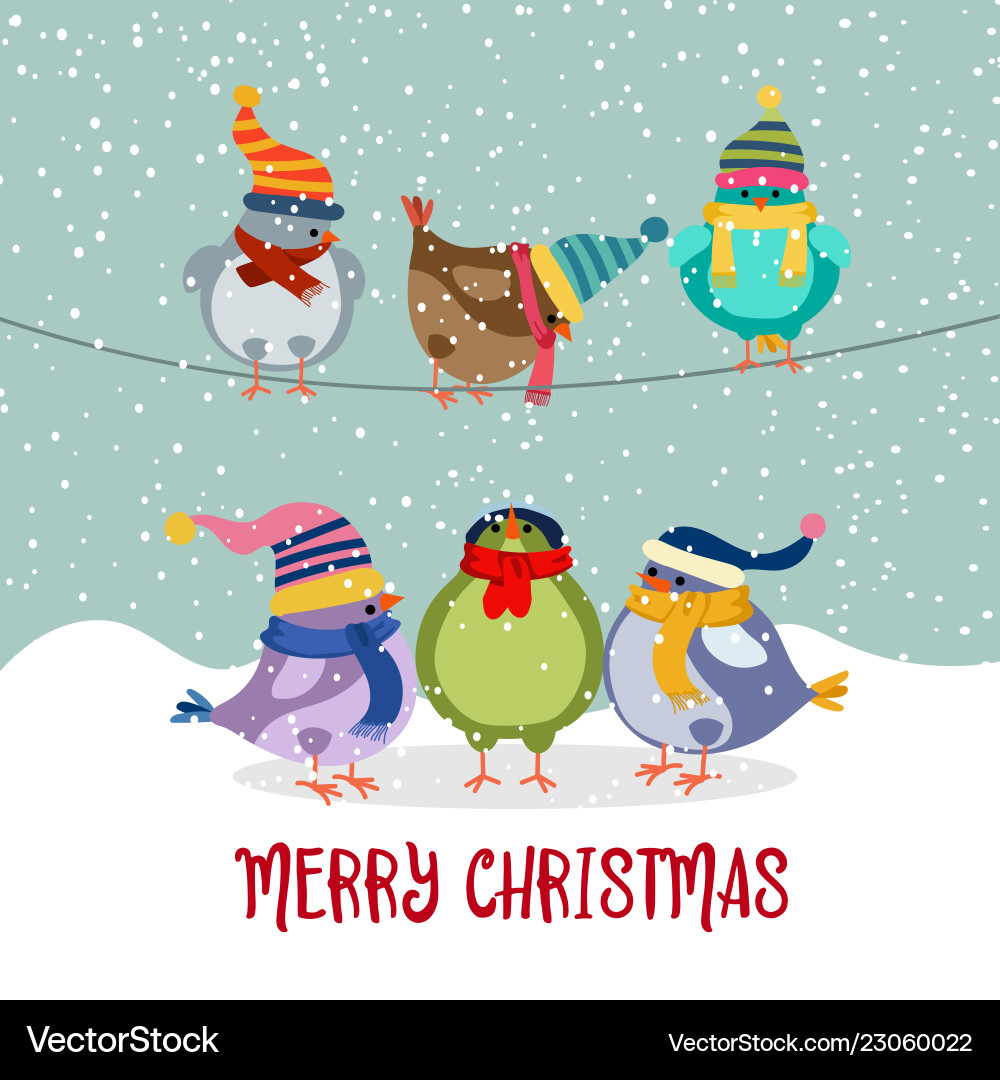 Cute christmas card with birds Royalty Free Vector Image