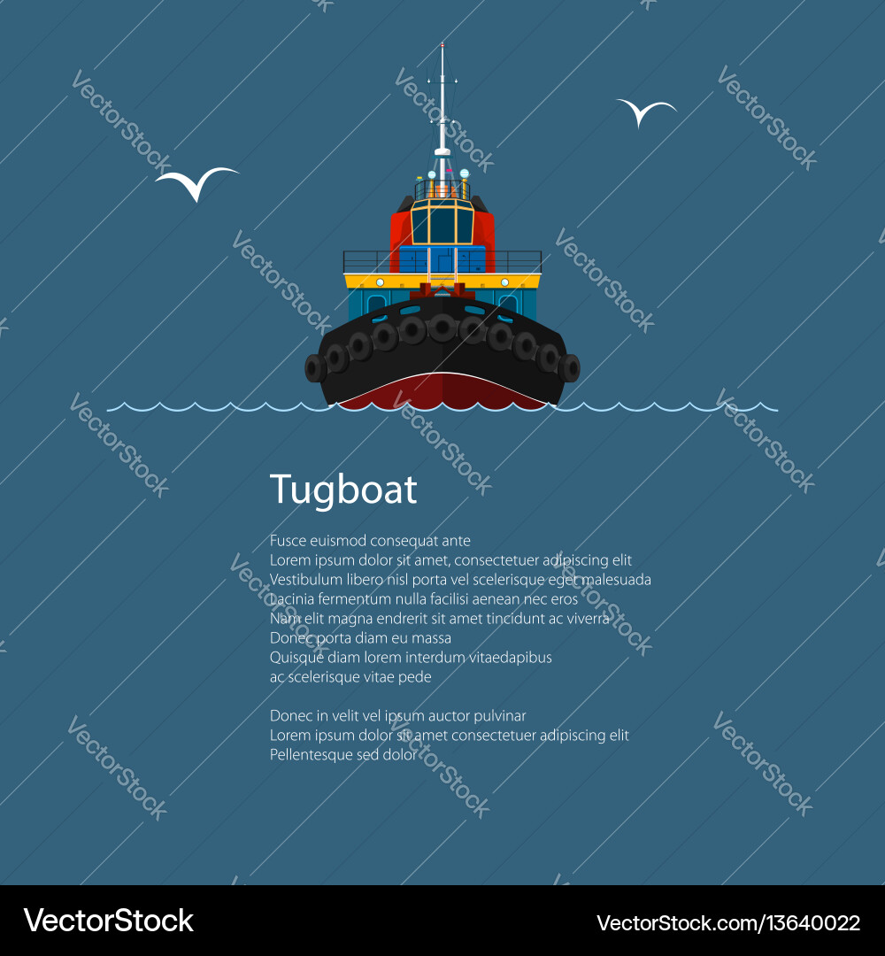 Front view of tugboat and text Royalty Free Vector Image