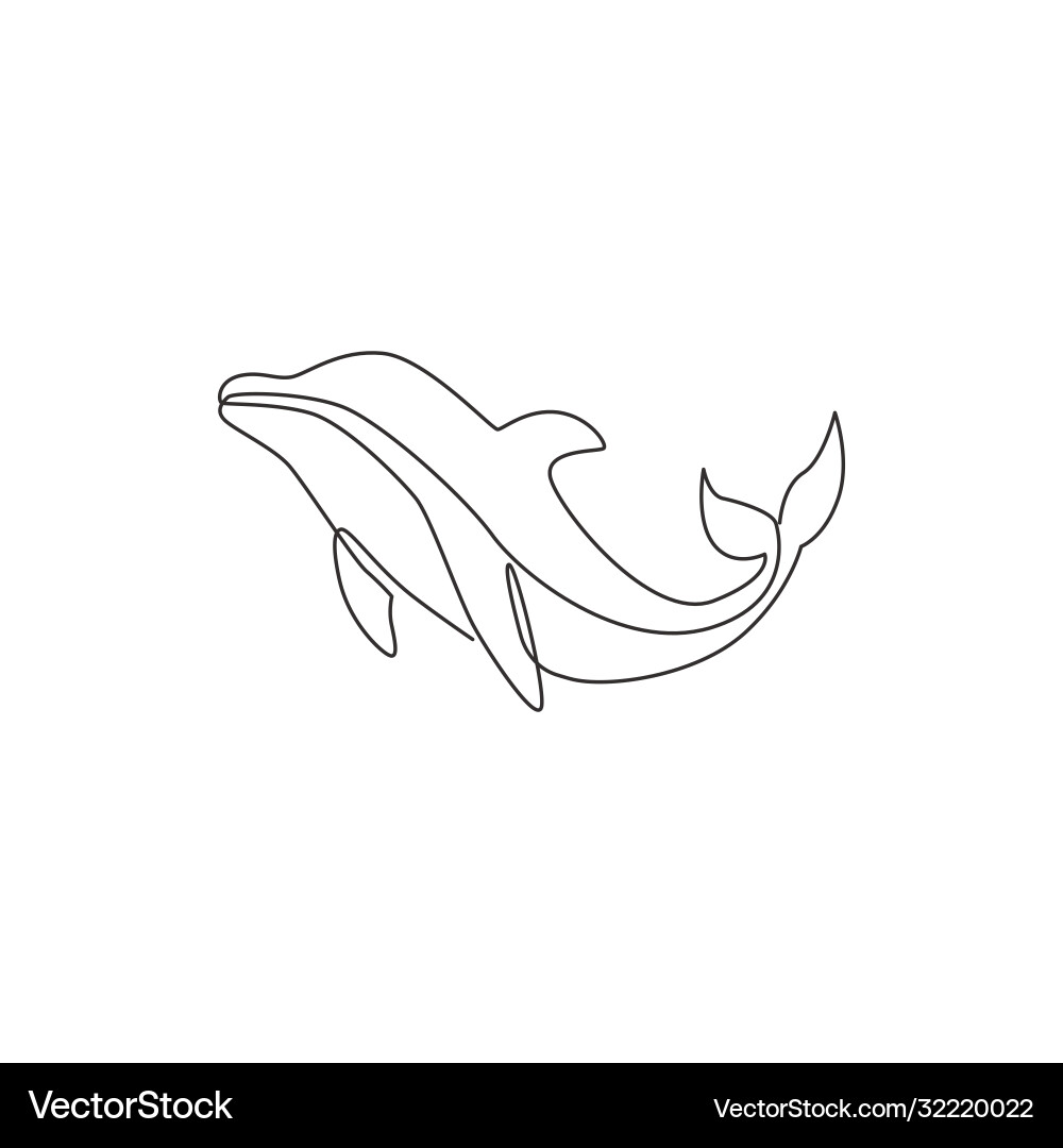 One single line drawing cute beautiful dolphin Vector Image