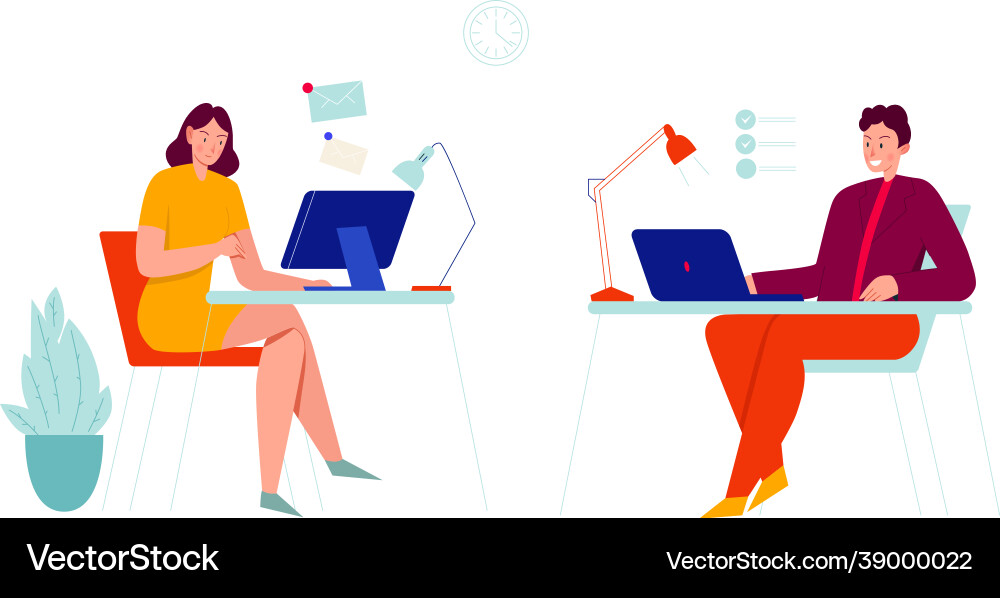 Two working colleagues composition Royalty Free Vector Image