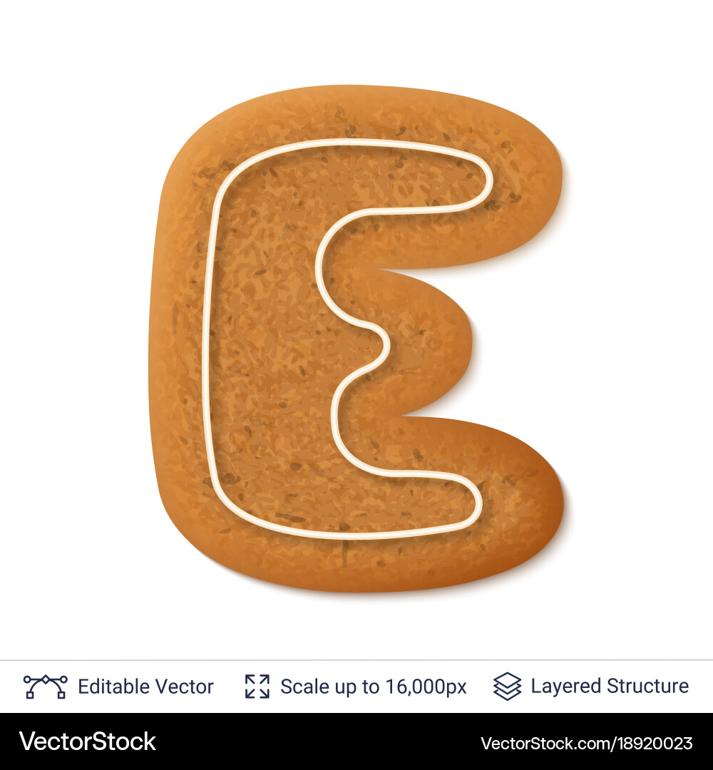 Gingerbread letter e isolated on white Royalty Free Vector