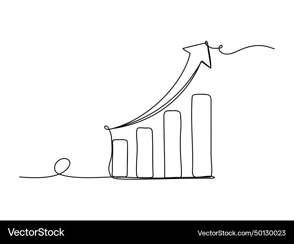 Growing graph up chart in continuous one line Vector Image