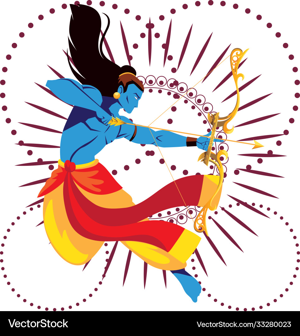 Lord ram cartoon with bow and arrow in front Vector Image