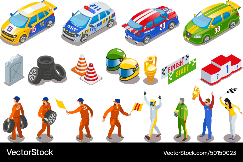 Racing sports icons set Royalty Free Vector Image