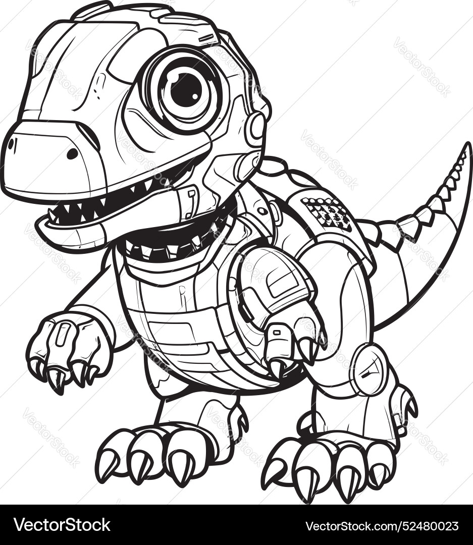 Roboraptor playful cartoon dinosaur robot emblem Vector Image