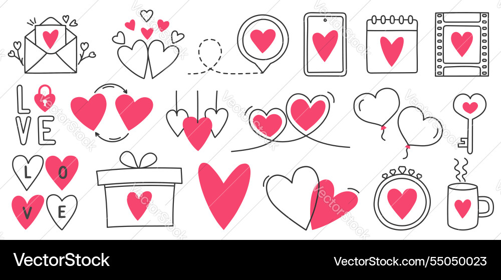 Romantic Heart Doodles Royalty Free Vector Image