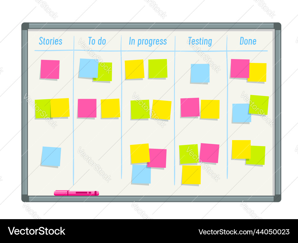 Scrum task board work process notes on whiteboard Vector Image
