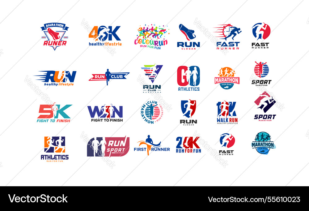 Set colorful marathon run event logo template Vector Image