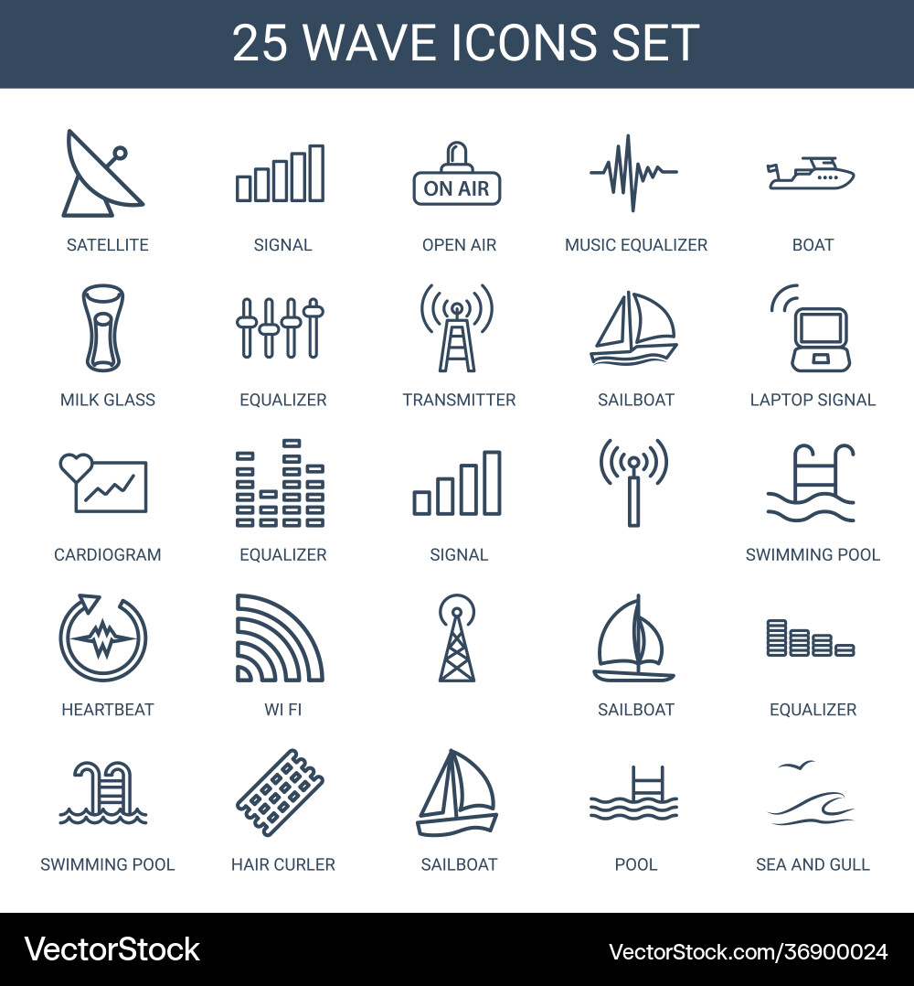 25 wave icons Royalty Free Vector Image - VectorStock