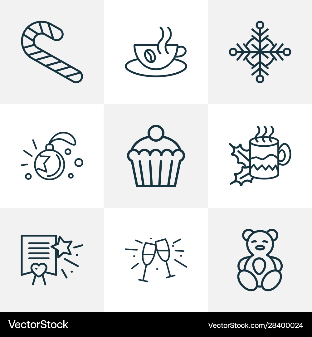Christmas icons line style set with tree Vector Image