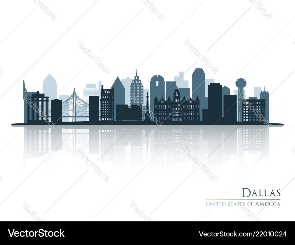 Dallas Blue Skyline Reflection Royalty Free Vector Image