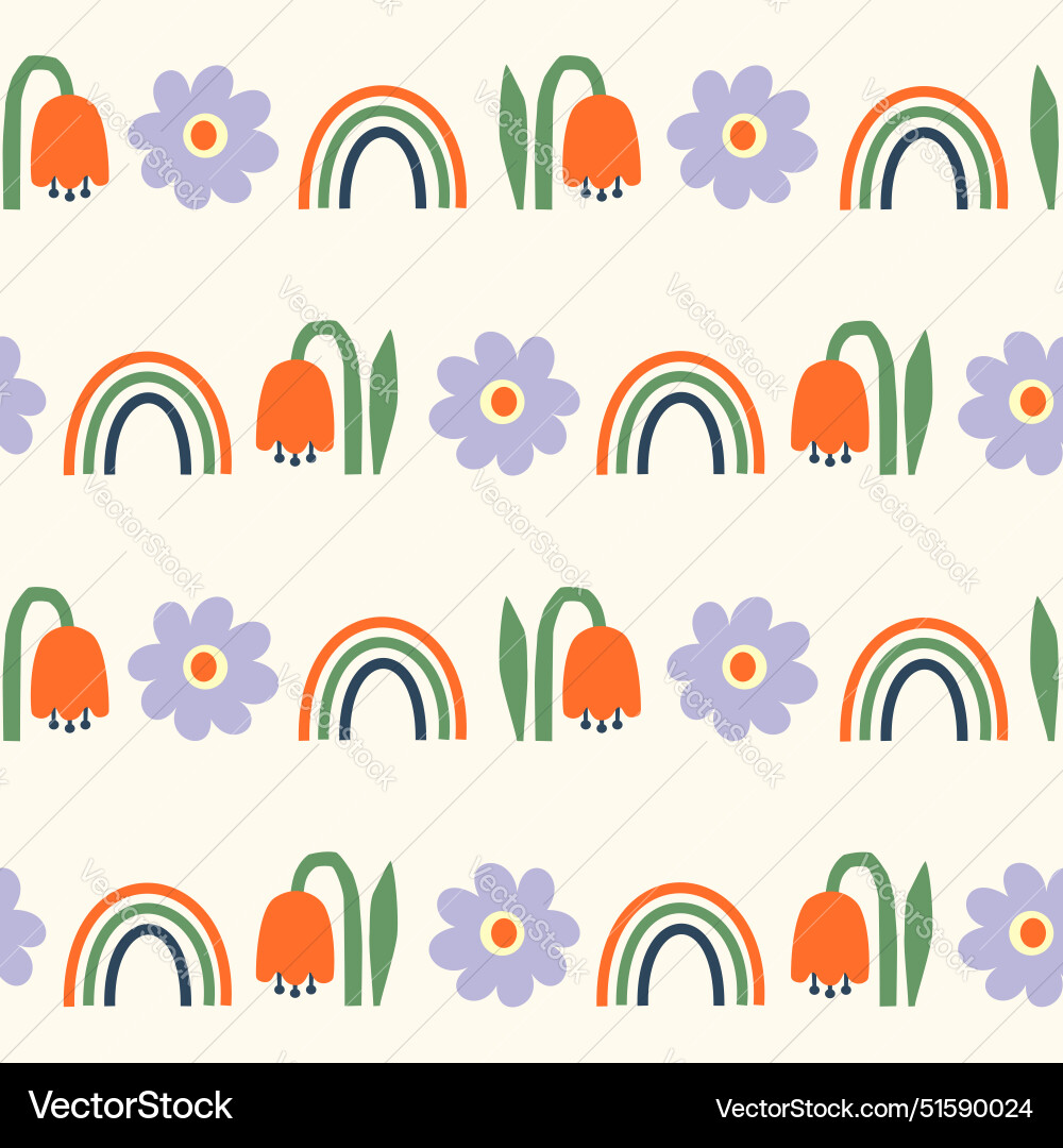 Floral striped rainbow tulip daisy seamless Vector Image