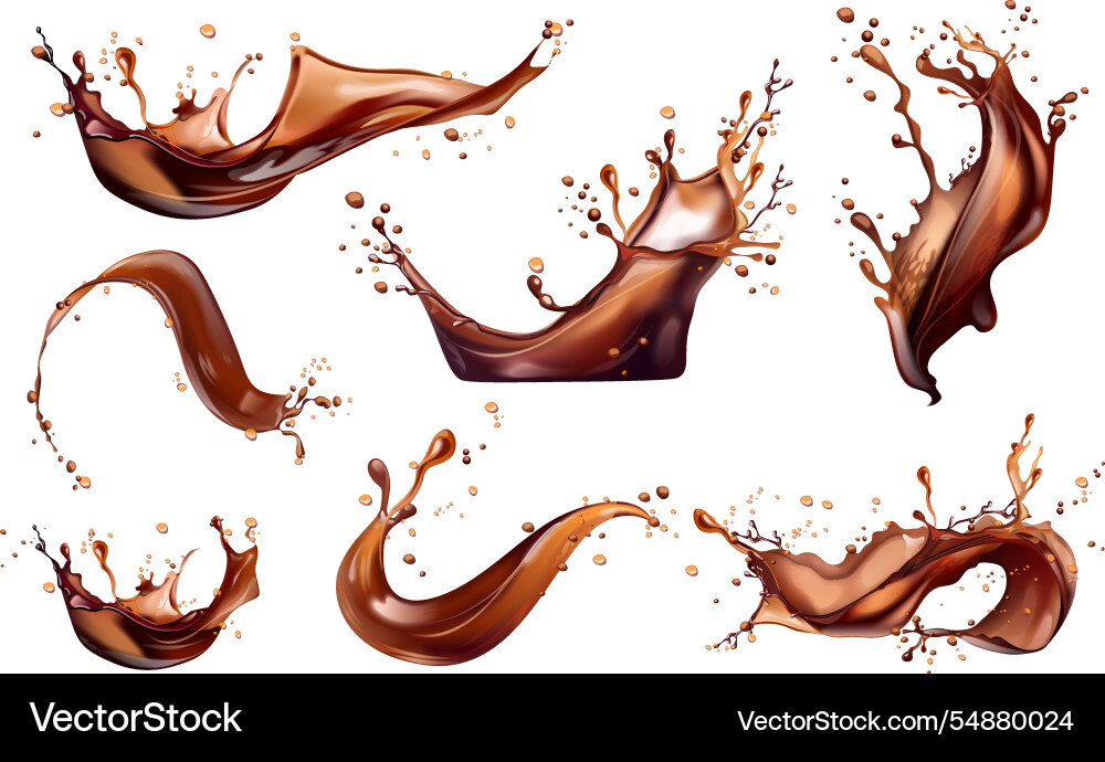 Realistic coffee splashes brown water liquid Vector Image