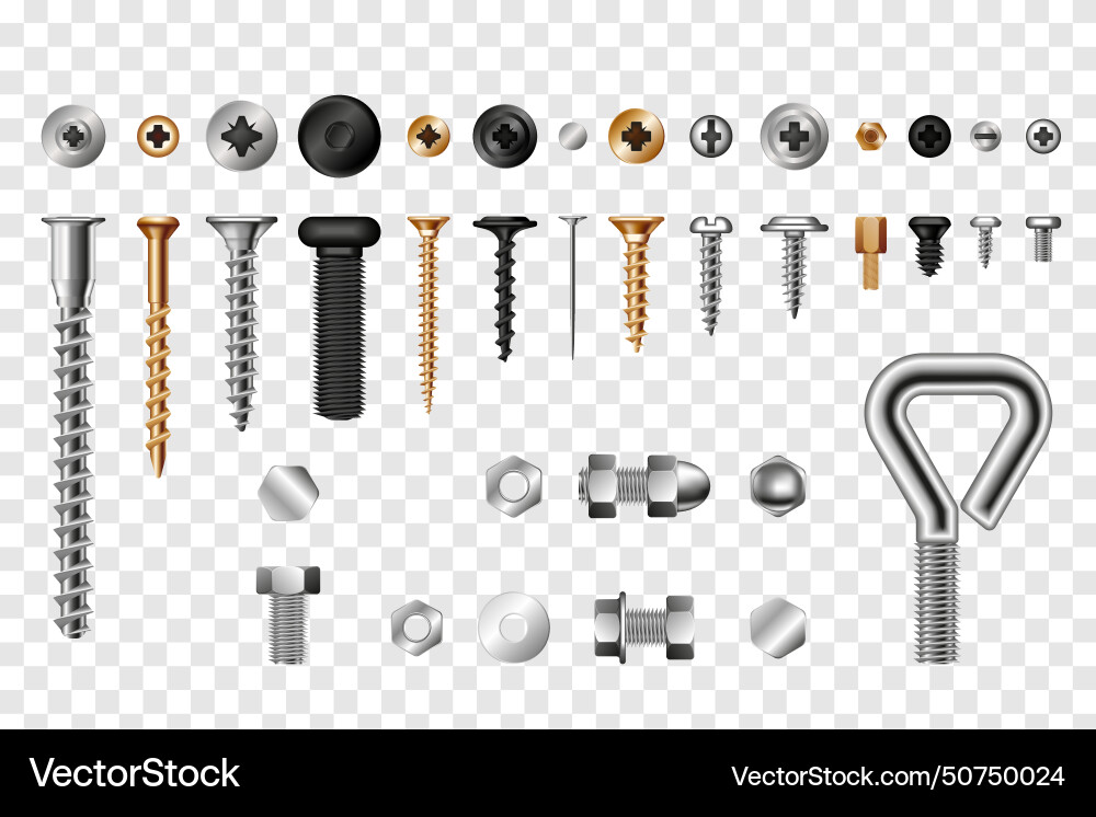 Screws tools realistic transparent set Royalty Free Vector