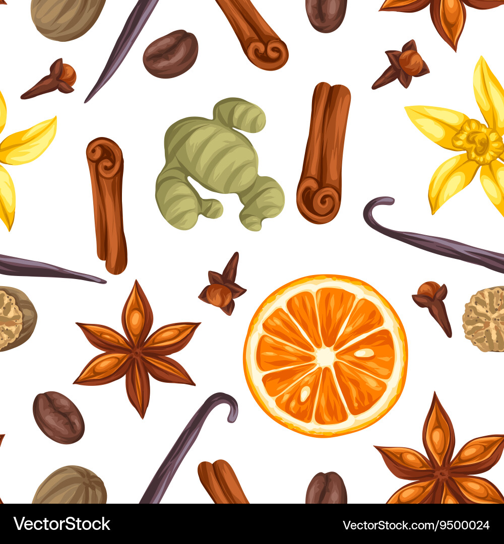 Seamless pattern with various spices Royalty Free Vector