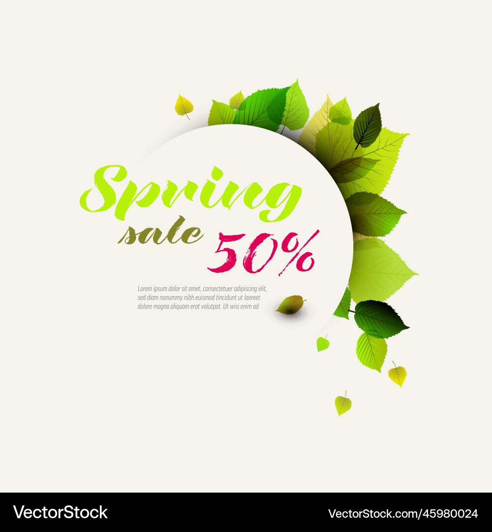 Spring minimalist sale label with leaves Vector Image