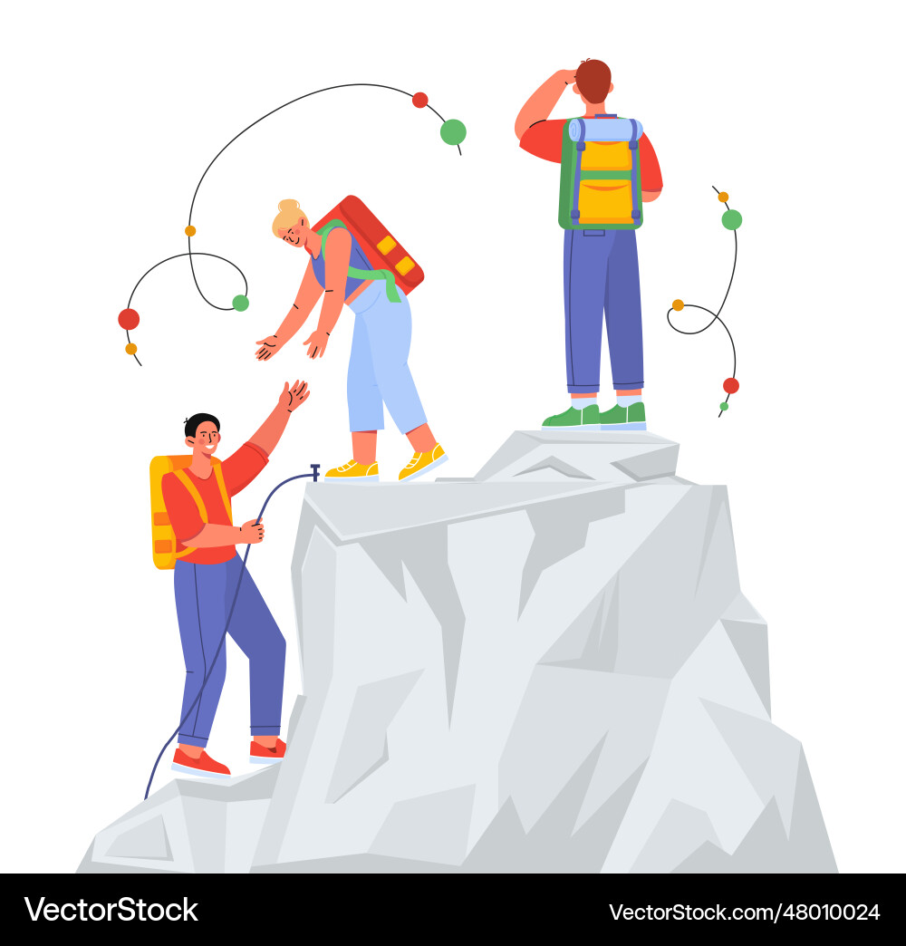 Team climbers at mountain concept Royalty Free Vector Image