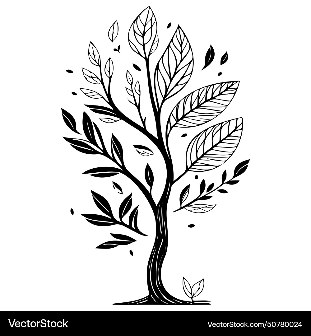 Tree half spring autumn floral sketch draw Vector Image